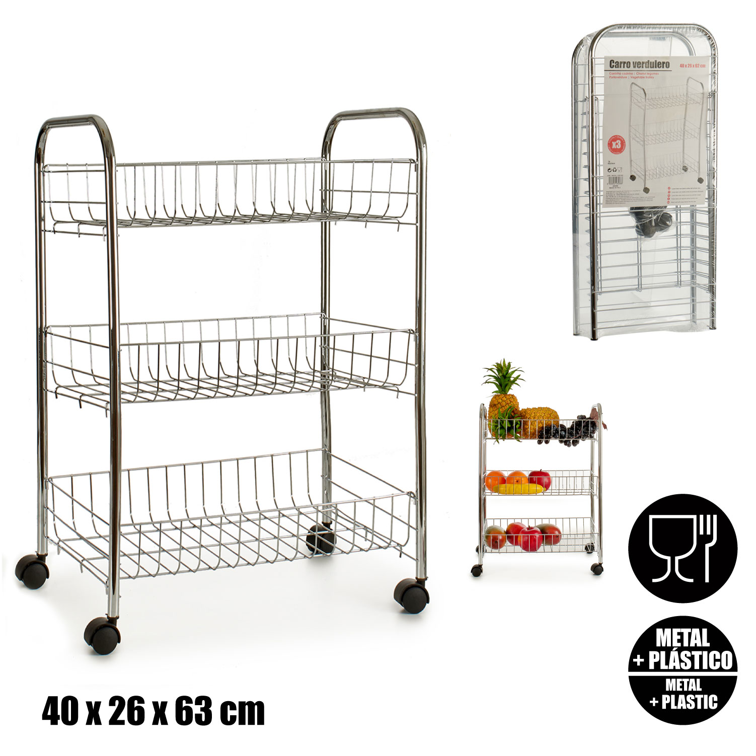 Verdulero metal 3 pisos con ruedas - Productos - Tendencia Única