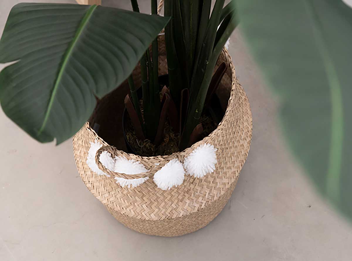 Cesta junco marino 40cm natural pompones - Productos - Tendencia Única