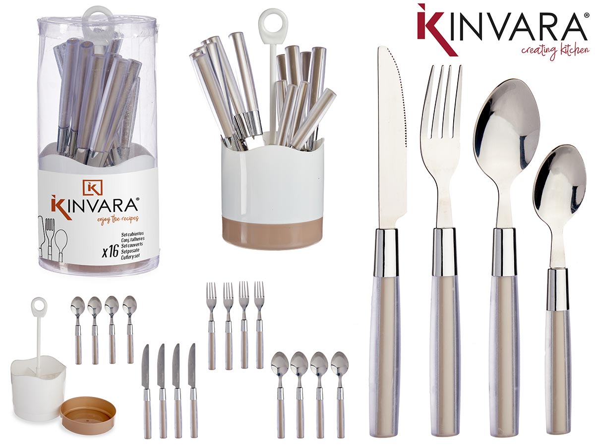 Set 16 cubiertos acero inoxid mango ps marron osc - Productos ...