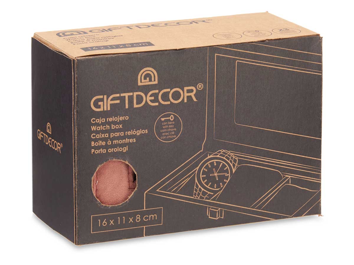 Caja relojero 3 huecos con llave rosa - Productos - Tendencia Única