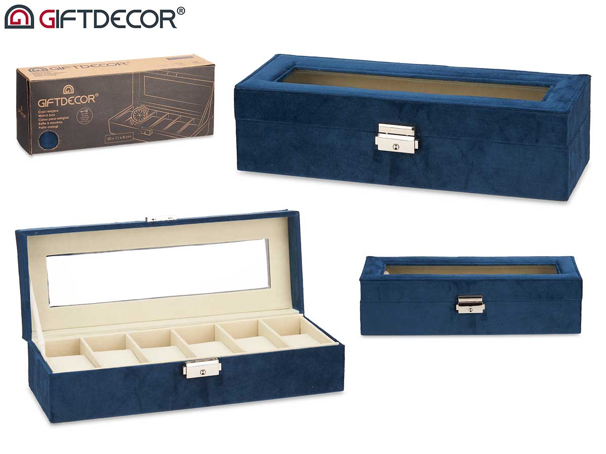 Caja relojero 6 huecos con llave azul petroleo - Productos - Tendencia ...