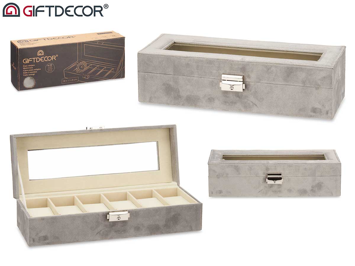Caja relojero 6 huecos con llave gris claro - Productos - Tendencia Única
