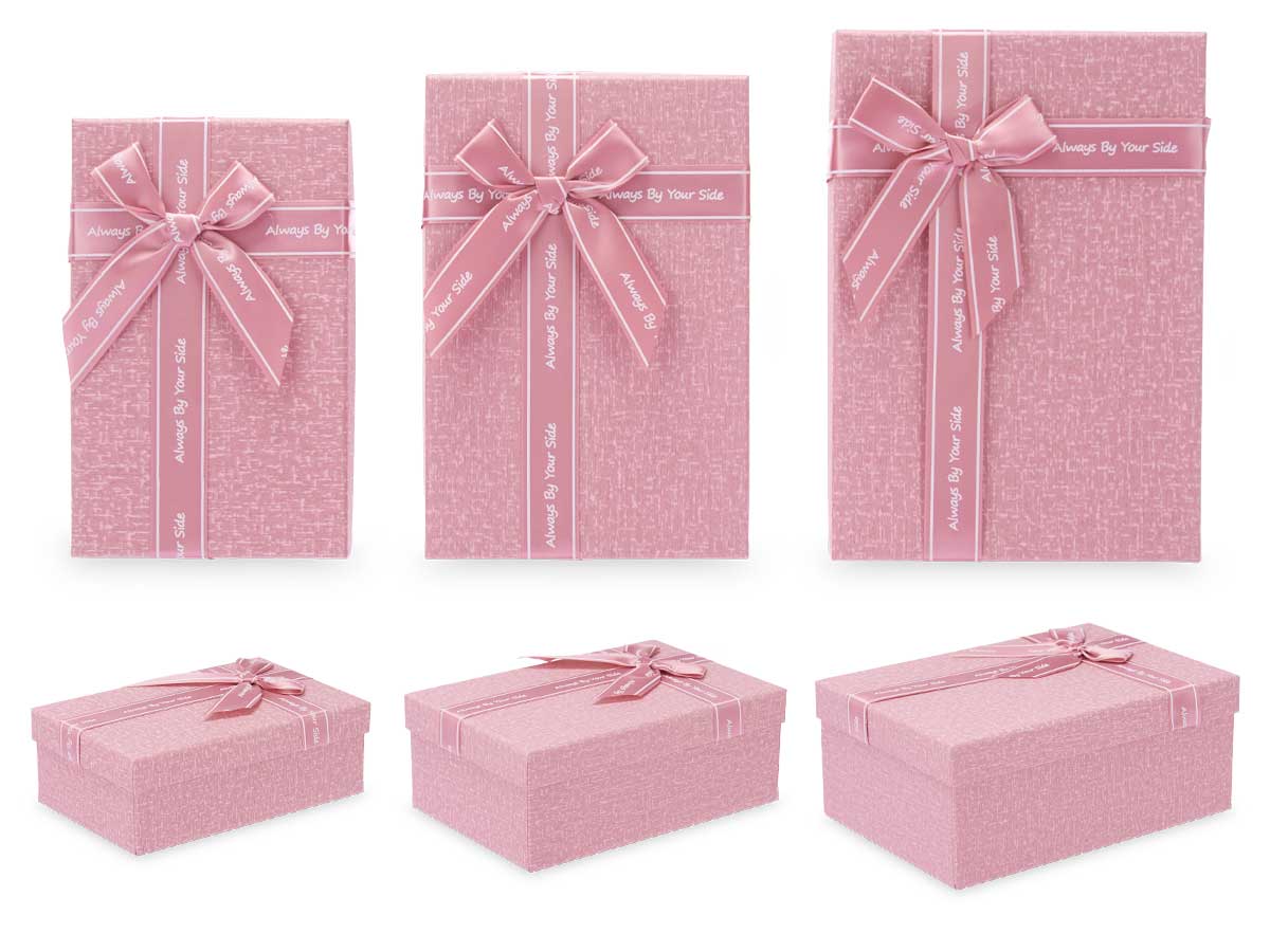 Set 3 cajas carton rectangular rosa palo lazo - Productos - Tendencia Única