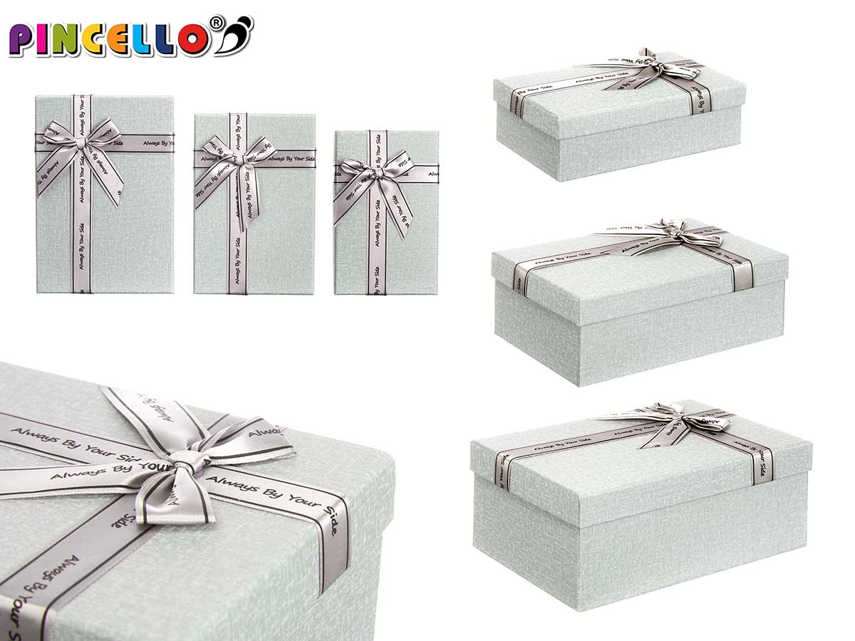 Set 3 cajas carton rectangular gris oscuro lazo - Productos - Tendencia ...