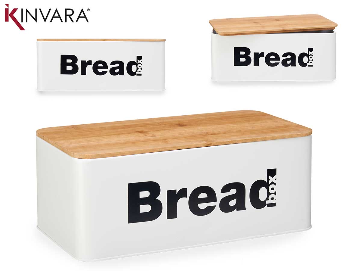 Panera metal rectangular blanco c tapa bambu - Productos - Tendencia Única